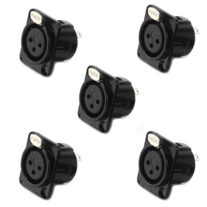 gdqlcnxb xlr female jack 3 pin panel mount jacks, xlr female socket microphone connector 5pcs,black metal housing