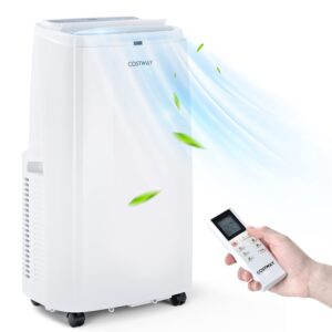 costway portable air conditioner, 1,2000 btu 3 in 1 air cooler with fan & dehumidifier, quiet ac unit cools rooms up to 450 sq.ft, sleep mode, 3 fan speeds, 24h timer, digital display & remote control (12000btu)