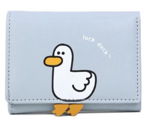 yajama women wallet cute duck rabbit small trifold credit card case organizer id window for teen girls (blue duck)