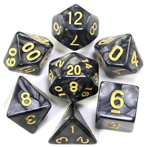 zym305 7pcs dice set with marble effect board game games dice (color : black 02 gold ink)