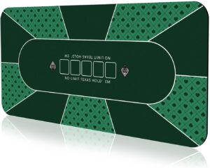 yuzpkrsi 70 x 35 inch poker mat, 8 players texas hold'em poker rubber mat poker topper for tables, folding portable poker table top layout w/carrying bag for poker games, blackjack, casino