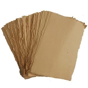 deckle papers handmade cotton khdai paper for watercolor, writers, card stock invitations, crafts -thick 150 gsm size-a7 pack of-50-brown