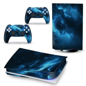 ps5 skin stickers full body vinyl skins wrap decals cover for ps5 disc edition console & controllers (blue clouds)