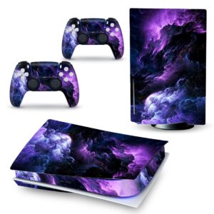 ps5 skin stickers full body vinyl skins wrap decals cover for ps5 disc edition console & controllers (purple clouds)