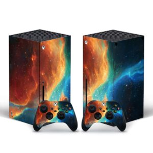 xbox series x skin stickers decal full body vinyl cover for microsoft xbox series x console and controllers - orange galaxy