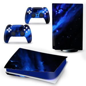 ps5 skin stickers full body vinyl skins wrap decals cover for ps5 disc edition console & controllers (blue interstellar)