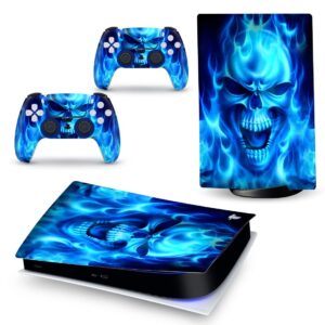 ps5 skin stickers full body vinyl skins wrap decals cover for ps5 digital edition console & controllers (blue grimacel)