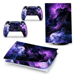 ps5 skin stickers full body vinyl skins wrap decals cover for ps5 digital edition console & controllers (purple clouds)