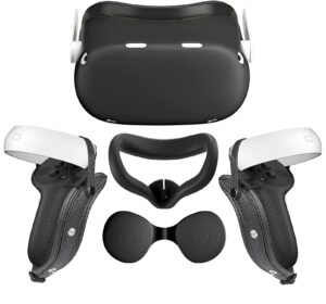 relohas accessories for oculus/meta quest 2, touch controller grip cover, front face protector cover, silicone face cover with lens protective cover, protect your vr in all aspects(4pcs, black)