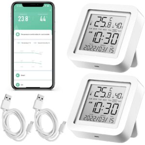 flutesan 2 pcs smart wireless temperature monitor humidity monitor wireless hygrometer thermometer digital room compatible with app notification alert and lcd display house