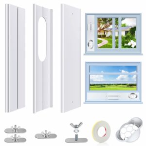 portable ac window seal kit with 5.1" coupler, lafinynp adjustable air conditioner window vent kit for ac unit, sliding ac plates kits for 17-47" vertical/horizontal window and 5.1" hose(3pc)