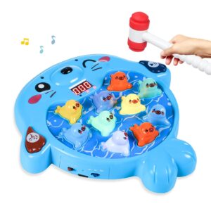 szjjx toddler games interactive whack a seal game with hammer, activities toys for 6+ year old boys girls,early developmental toy, fun musical educational toys gifts for kids