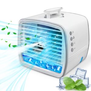 portable air conditioner, personal mini air cooler fan, personal portable ac air conditioner for office desk camping bedroom room, small air conditioner with 7 led lights, 3 speeds, 80°adjustment