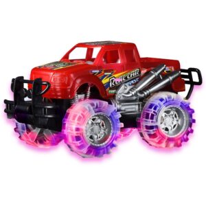 playo monster trucks for boys - car toys for boys & girls - light up toys for kids - 6" truck with flashing led tires - toy cars for 3 year old boy + - push n go childrens birthday gift (blue)