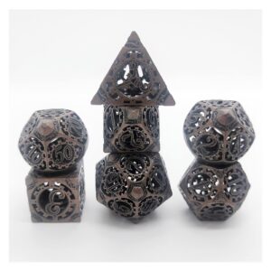 zym305 7pcs metal dice brass hollow out handcrafted dnd board game dice pathfinder mtg  metal dice sets games dice (color : burgundy)