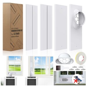 portable air conditioner window seal kit with coupler for 5-5.1" exhaust hose, ac window kit with vent screen for sliding window, adjustable 17"- 62" sealing panels, not applicable for 5.9" hose