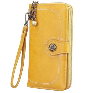 coolstar wallets for women & men pu leather clutch wallet with credit card holders wristlet phone checkbook organizer large (yellow with sunflower snap), sunflower snap + yellow