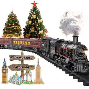 electric train sets for boys girls metal alloy christmas trains toys steam locomotive, passenger carriages, tracks, light & sounds rechargeable birthday gifts for kids 3 4 5 6 7 8 + years old red …