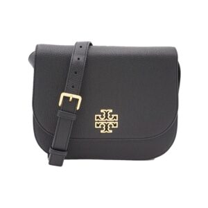 tory burch 86838 black leather with gold hardware adjustable strap women's britten saddle bag