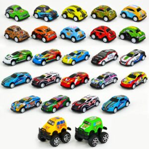 vileafy 26 pack different pull back cars for kids party favors, 3 styles of small vehicles for kids 3-5 years old, great toys for class prizes, treasure box and party favors