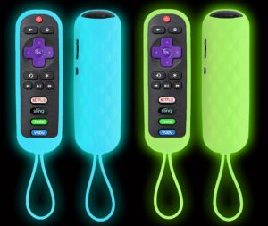 tokerse 2 pack glow remote case compatible with tcl roku smart tv rc280 rc282 remote control - replacement silicone case cover sleeve glow in the dark with lanyard for tcl roku tv remote - blue green