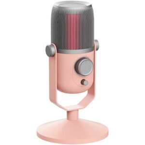 thronmax usb gaming microphone with high-res metering, condenser desktop mic for pc, ps4, ps5 and mac,96 khz / 24-bit audio, led lighting voice effects for streaming&podcasting,twitch, youtube,(pink)