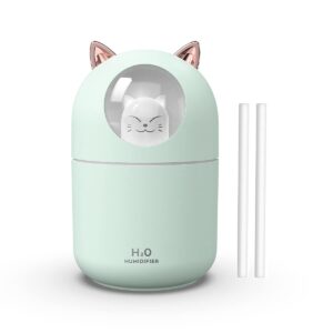 portable small humidifier, 300ml mini cool mist humidifier with night light, usb personal humidifier auto shut-off, ultra-quiet, 2 spray modes, suitable for home office travel(green)