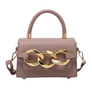 mila moya luxury leather top-handle bag | 8x3x9 inch | women purse with gold color chain (pink)