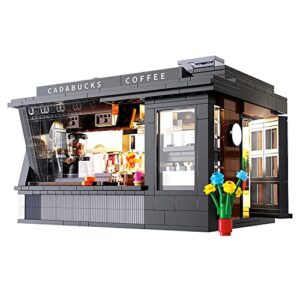 newrice modern cafe architecture building blocks kit with light,moc city street coffee house model set, building toy for 6+ year boys.adult.new 2022(768 pieces)