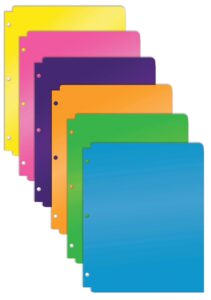 better office products 3 hole punch pocket folders, heavyweight plastic 2 pocket folders, bulk pack, assorted bright neon colors, letter size, with business card slot,(6 pack)