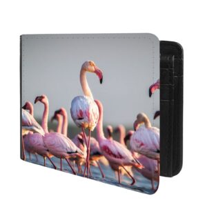 unique desige pattern - flamingo in lake, slim front pocket wallet billfold rfid blocking