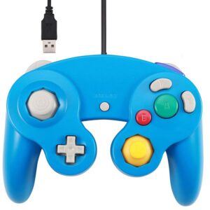 arrocent gc controller, replacement for gamecube controller, compatible with wired usb game cube controller/pc windows 7 8 10 (blue)