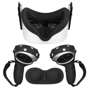 tnp silicone cover set for oculus quest 2 meta quest 2 controller protector black 3 in 1 silicone vr face cover, protective lens cover, vr headset skin shell accessories for oculus quest 2