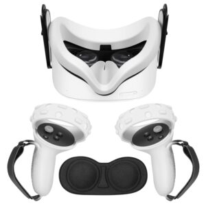 tnp silicone cover set for oculus quest 2 meta quest 2 controller protector white 3 in 1 silicone vr face cover, protective lens cover, vr headset skin shell accessories for oculus quest 2