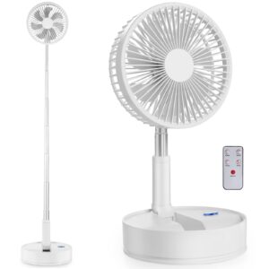 ezydayyi battery operated floor standing fan foldable oscillating desk fan for bedroom, rechargeable 7200 mah 8 inch portable small room fan camping travel cooling fan with remote, timer and 4 speeds