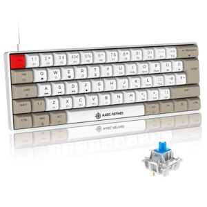 mini mechanical gaming keyboard type-c wired with pbt dye-subbed keycaps rainbow rgb backlit 60%layout full anti-ghosting 62 key ergonomic for typist laptop pc mac gamer (white main/blue switch)