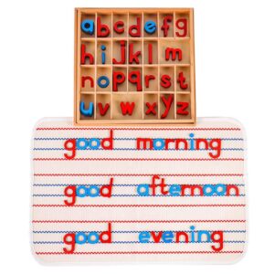 kghios montessori wood small movable alphabet with box and large mat preschool spelling learning language materials toys (red & blue)