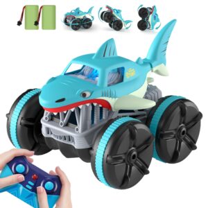 maxtronic remote control car amphibious, 2.4 ghz 4wd 1:14 scale all-terrain waterproof remote control monster truck, rc boat shark car toys for 3-12 years old boys girls