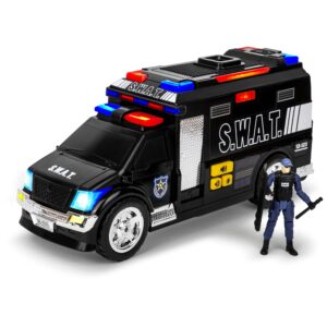 playkidiz 15'' swat toy truck, armored police car, toy truck for kids, lights & sounds with accessories, rescue role playset, play & learn toddler toys ages 3+