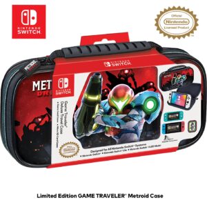 game traveler metroid nintendo switch case - switch oled case for switch oled, original switch, adjustable viewing stand & bonus game cases, deluxe carry handle, licensed nintendo switch game case