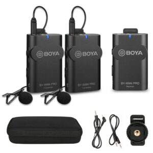 boya by-wm4 pro k2 wireless lavalier microphone 2.4ghz wireless lapel microphones for cameras dslr camcorder phone clip-on lapel mic for video recording vlogging youtube live streaming interview