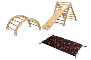 montessori wooden climbing frames | indoor wood montessori climbing set with ramp & cushion| montessori rocker for kids with pillow | montessori playground climbing set with rockwall ramp (space)