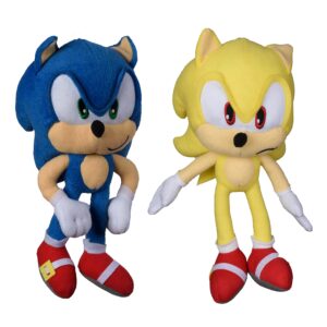 ai accessory innovations sonic the hedgehog sonic & super sonic plush 8" bag clip set, toys for kids, toddler, & preschoolers, 2 pc