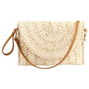 rkrouco women's straw clutch summer beach bags crossbody straw bag woven purse with bag strap