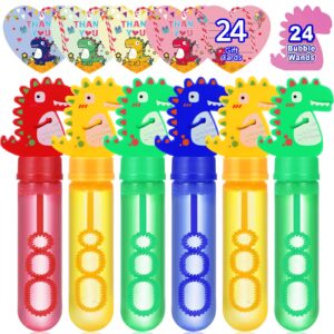 24pcs dinosaur bubble wands, dinosaur birthday party favors, bubbles for kids,outdoor toys, goodie bags filler, bubble blowing toys,prize boxes.(with 24 gift cards)