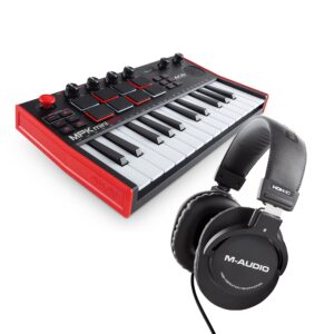 akai professional mpk mini play mk3 and m-audio hdh40-25-key usb midi keyboard controller with beat pads, studio headphones and software suite