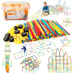 juboury 500pcs straw constructor stem building toys educational interlocking toys engineering building blocks 3d puzzle, creative connecting kit, construction blocks toy for both boys and girls