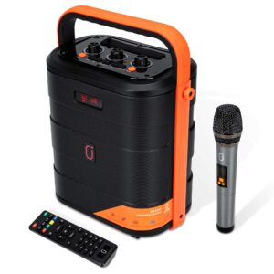 jyx karaoke machine with wireless microphone, portable bluetooth speaker with bass/treble adjustment, pa system with remote control, led lights,supports tf card/usb, aux in, fm, rec,tws for party