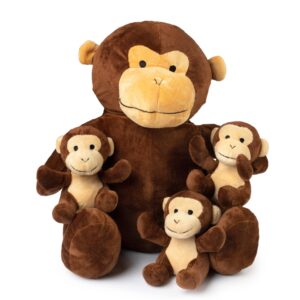 talking stuffed mommy monkey with 3 baby monkeys in her tummy | plush monkey | monkey stuffed animals | stuffed animal family | stuffed animal mom and baby | stuffed animals for ages 0+