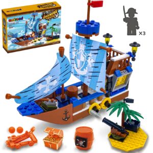 amireed pirate ship toy, pirate ship toys for boys with 3 minifigures, treasure island toys, 235pcs pirate ship toys for kids ages 6+ indoor birthday party